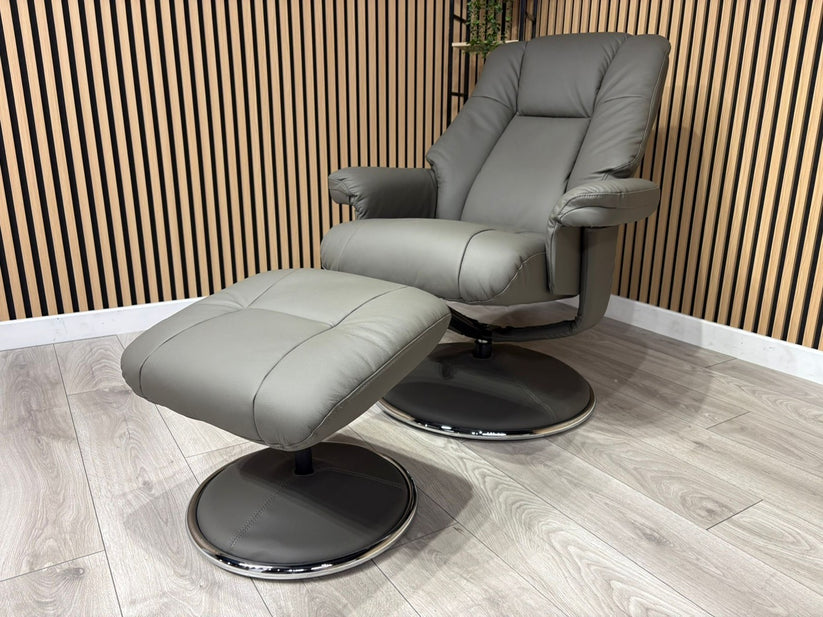 John Lewis Sample Leather Relaxed Swivel Recliner Chair + Footstool ...